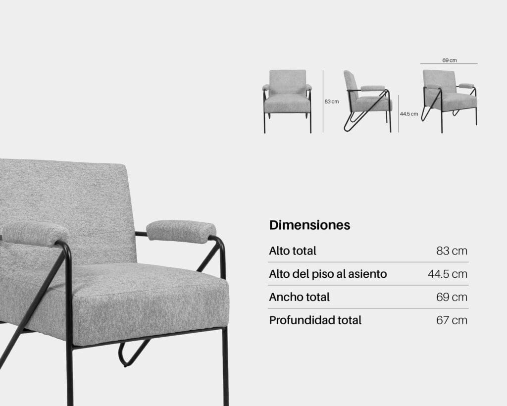 Butaca de tela Beams Gris - Innovador y cómodo | NIHM Design