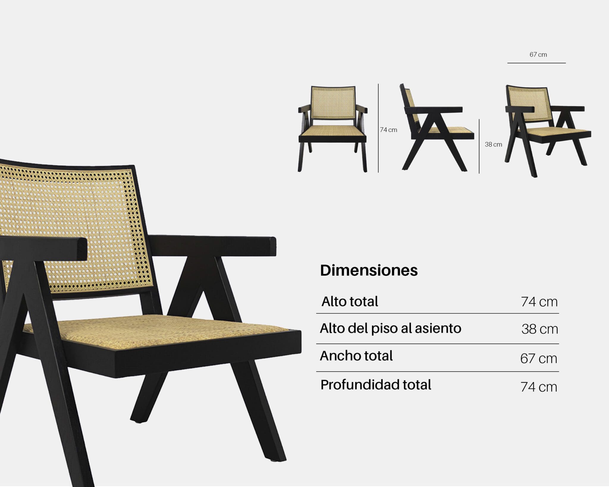 Butaca de ratán Sandama Negro - Natural y único | NIHM Design